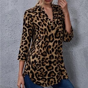 Tops | Leopard Print High Low Top Brown | Poshmark